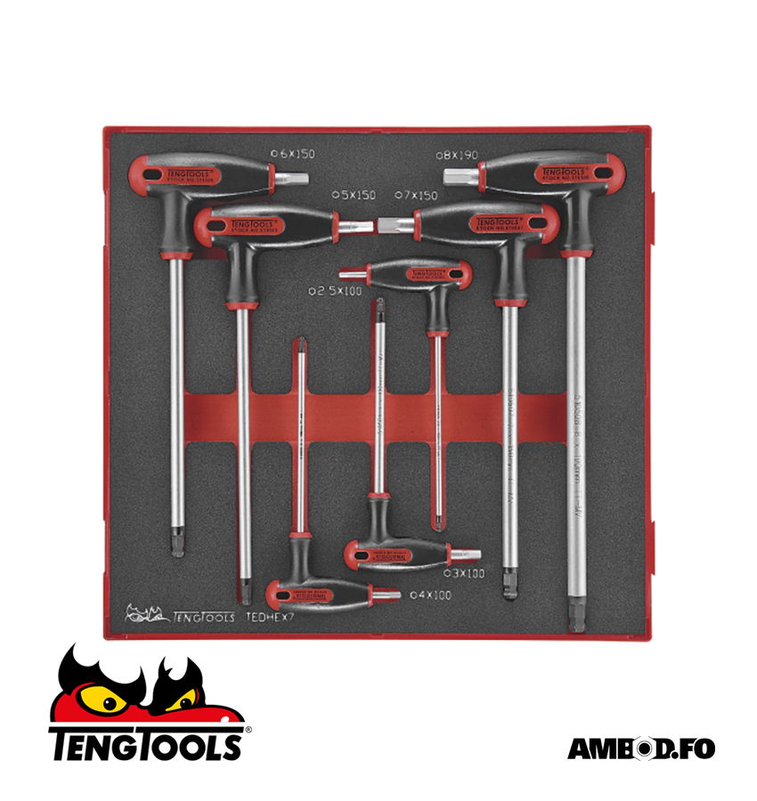 Teng Tools unbrako T-lyklasett 2,5-8mm – 7 deilir – TEDHEX7