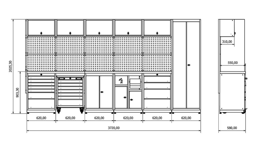 Verkstað inventar Modulline 4 sett 6 modul